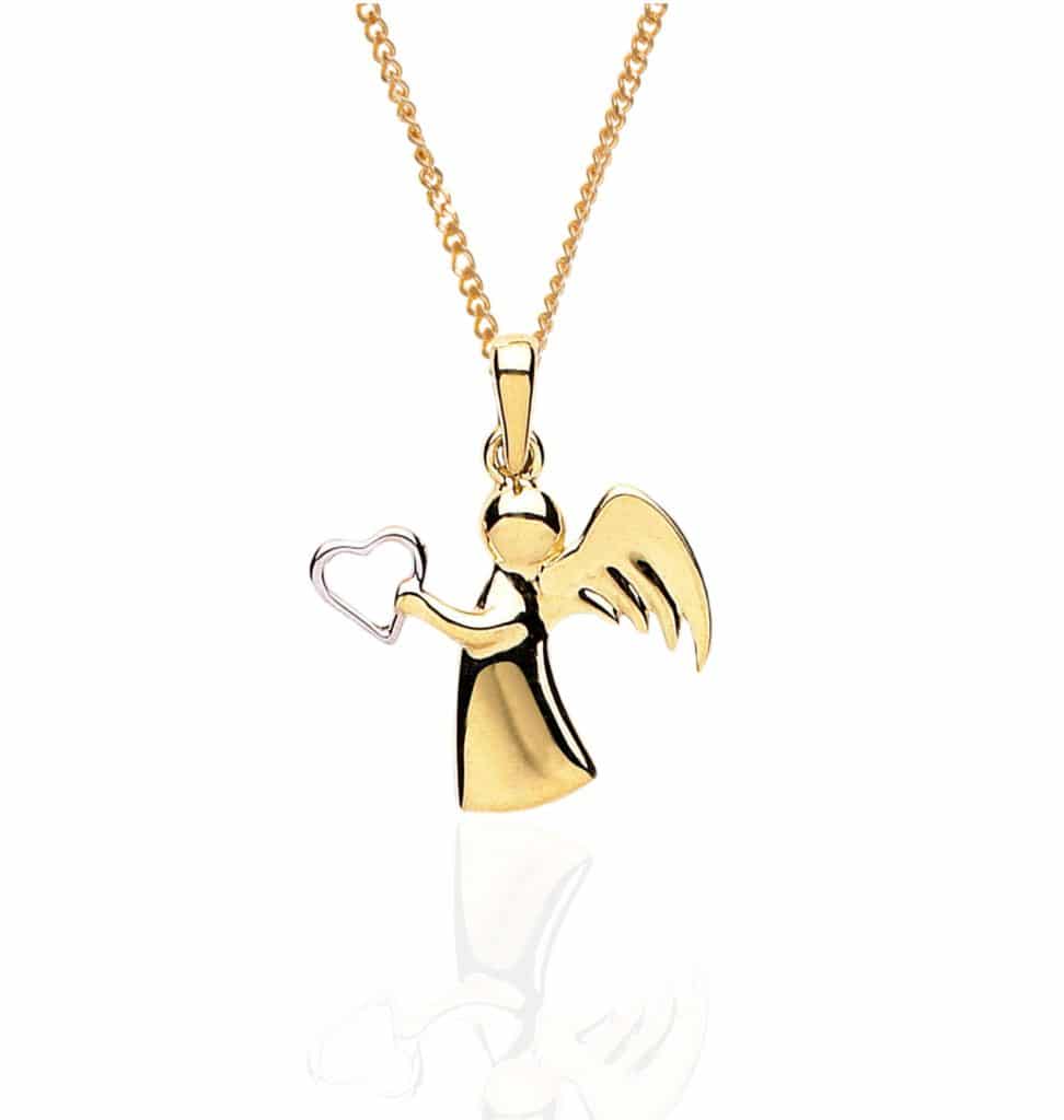 9ct Gold Heart Angel Pendant & 9ct Gold Chain. - Marquise